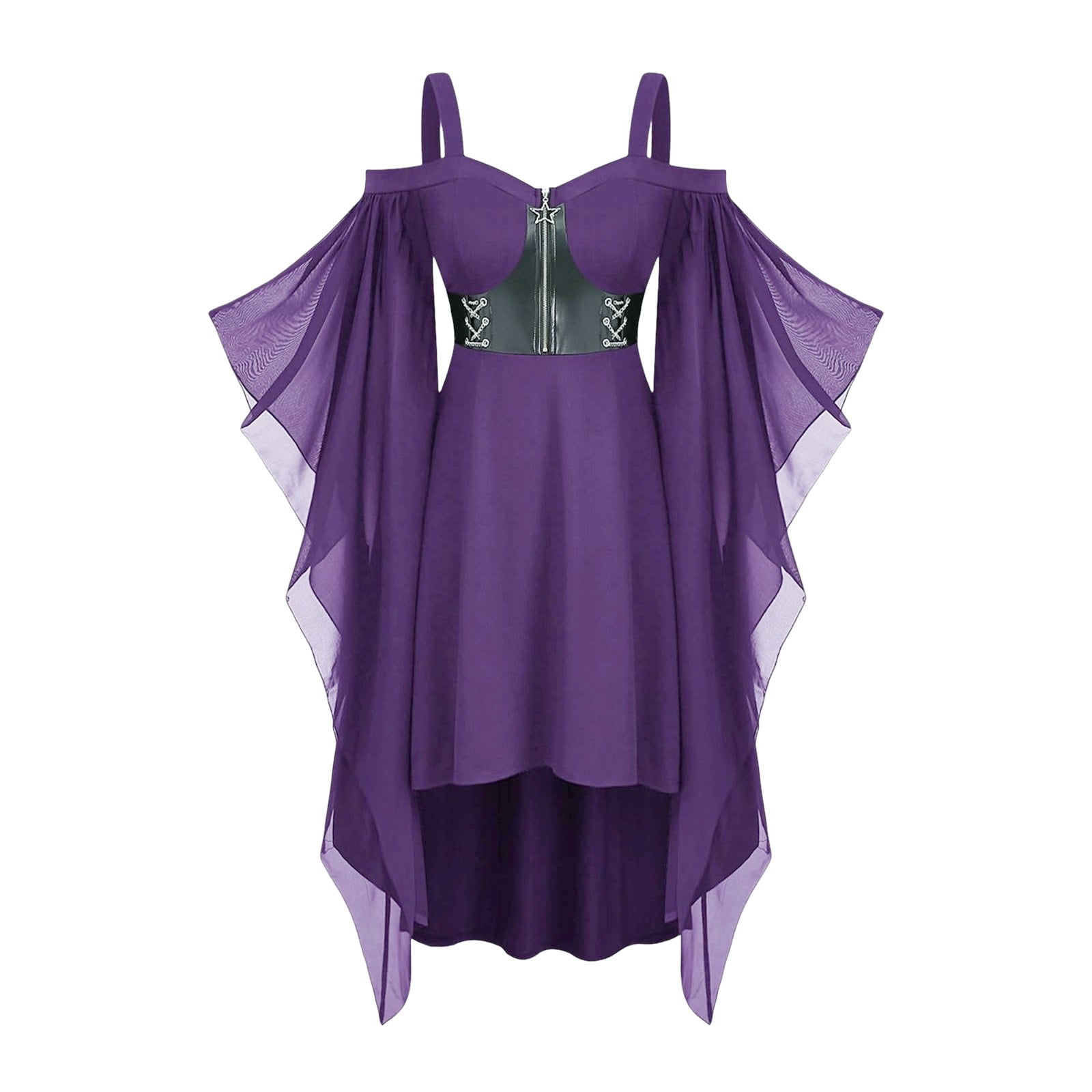 purcolt Women's Vintage Gothic Lace-up Dresses Cold Shouder Coset Top ...