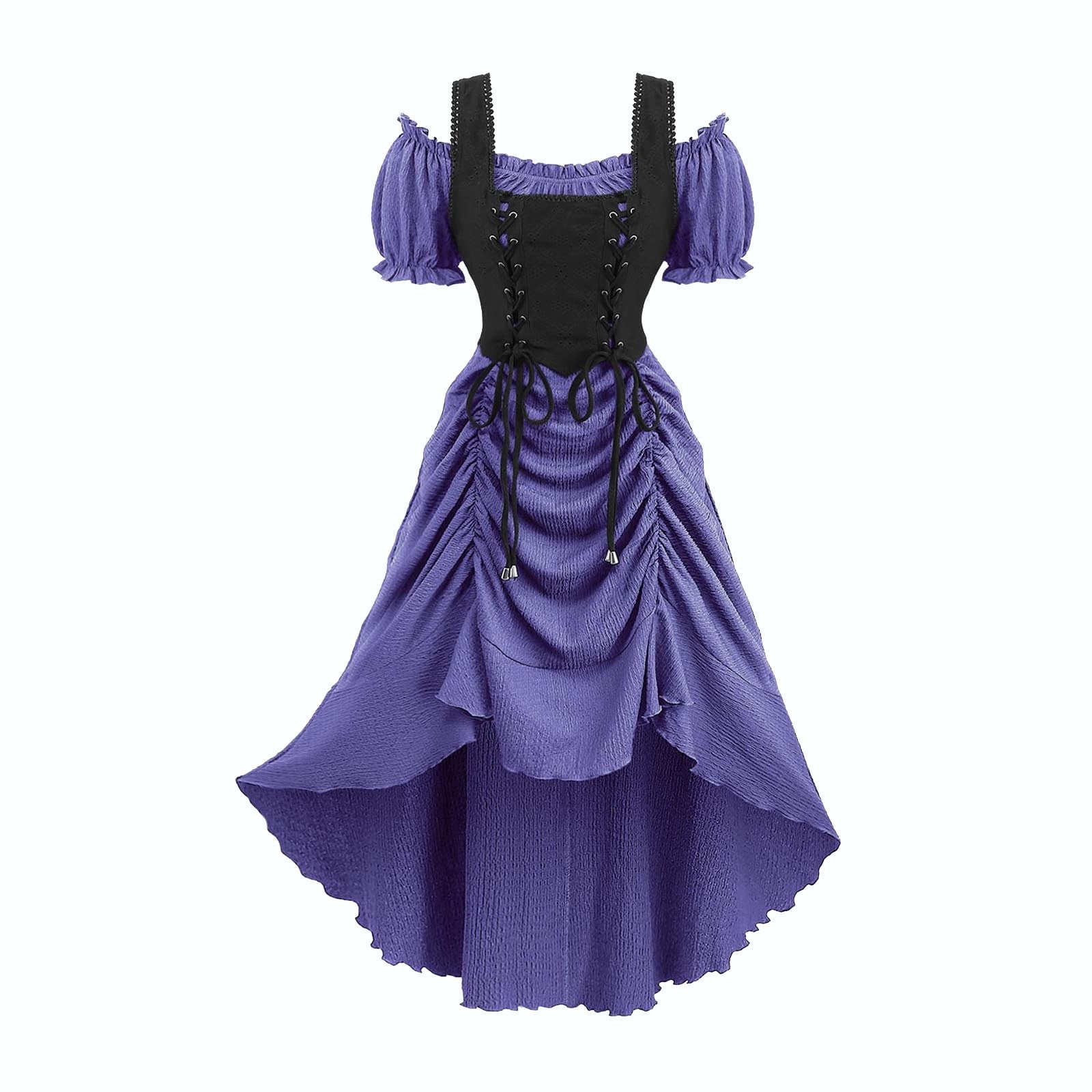 purcolt Women's Vintage Lace-up Dresses Cold Shouder Coset Top High Low ...