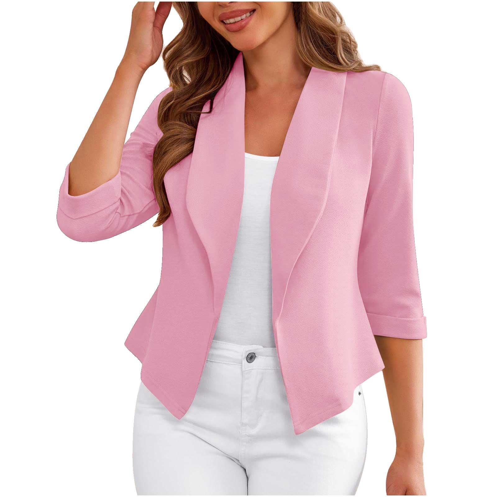 purcolt Women's Work Office Blazer Stretch Lapel 3/4 Length Sleeve Open ...