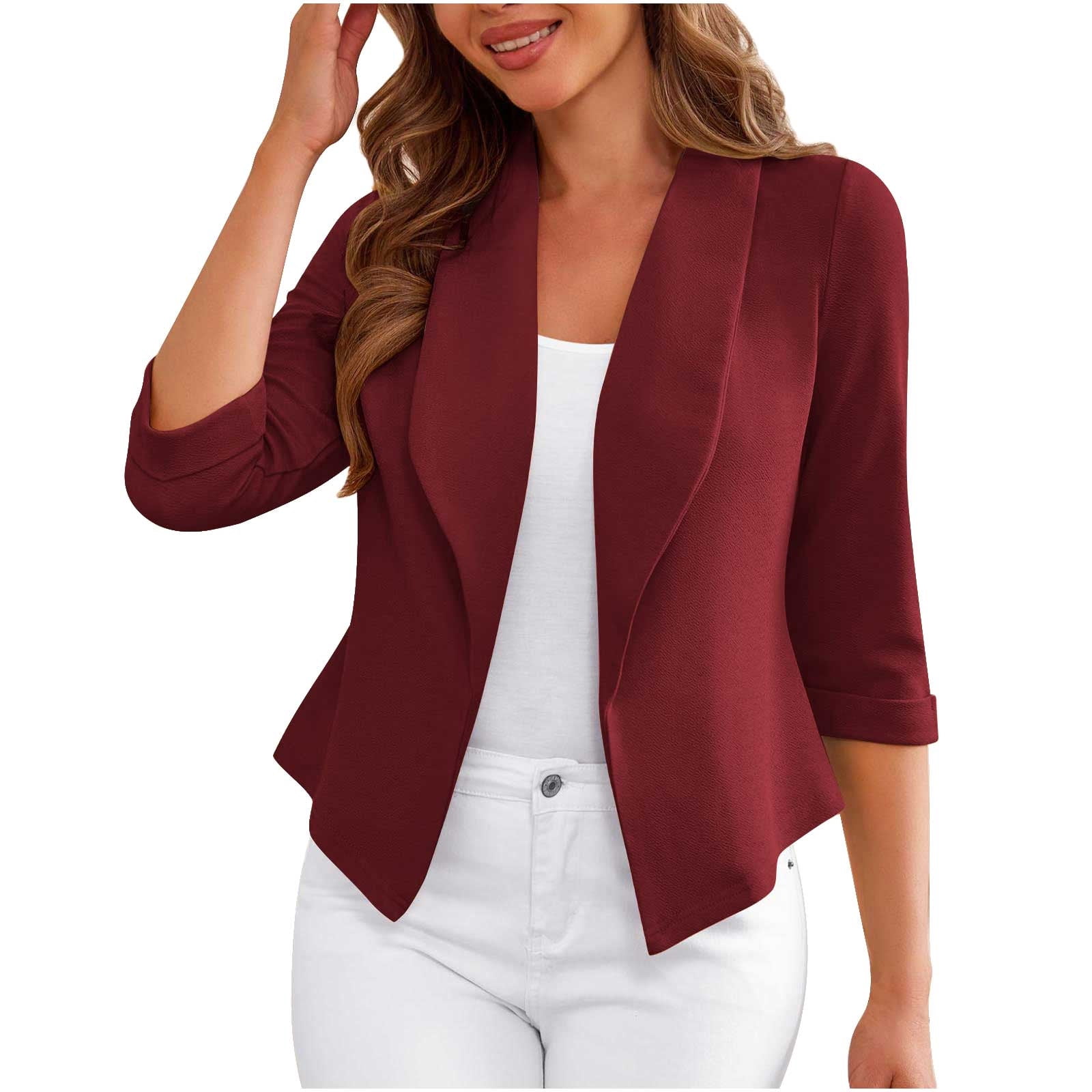 purcolt Women's Work Office Blazer Stretch Lapel 3/4 Length Sleeve Open ...