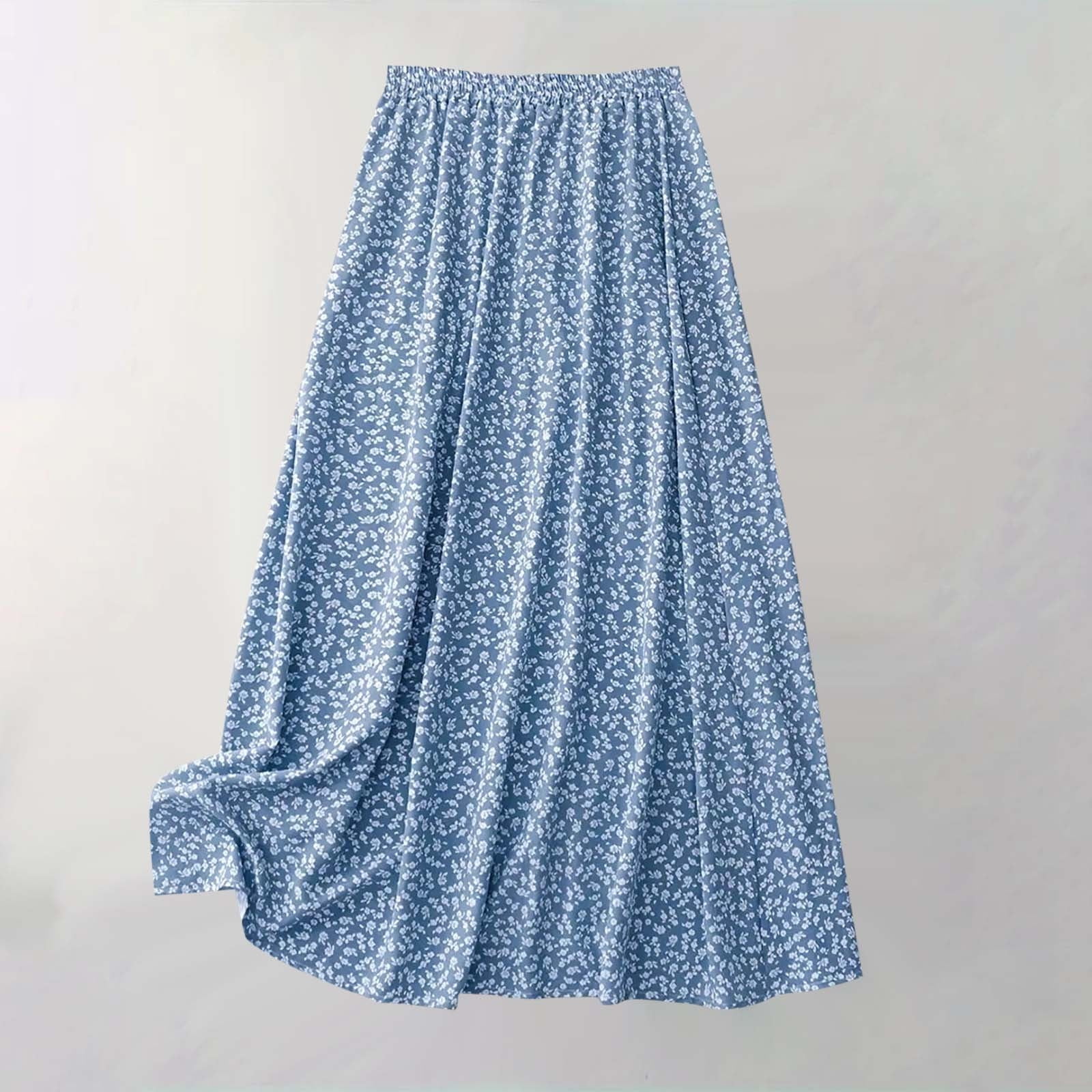 purcolt Womens Boho Flowy Skirt Elastic High Waisted Casual Midi Skirt ...