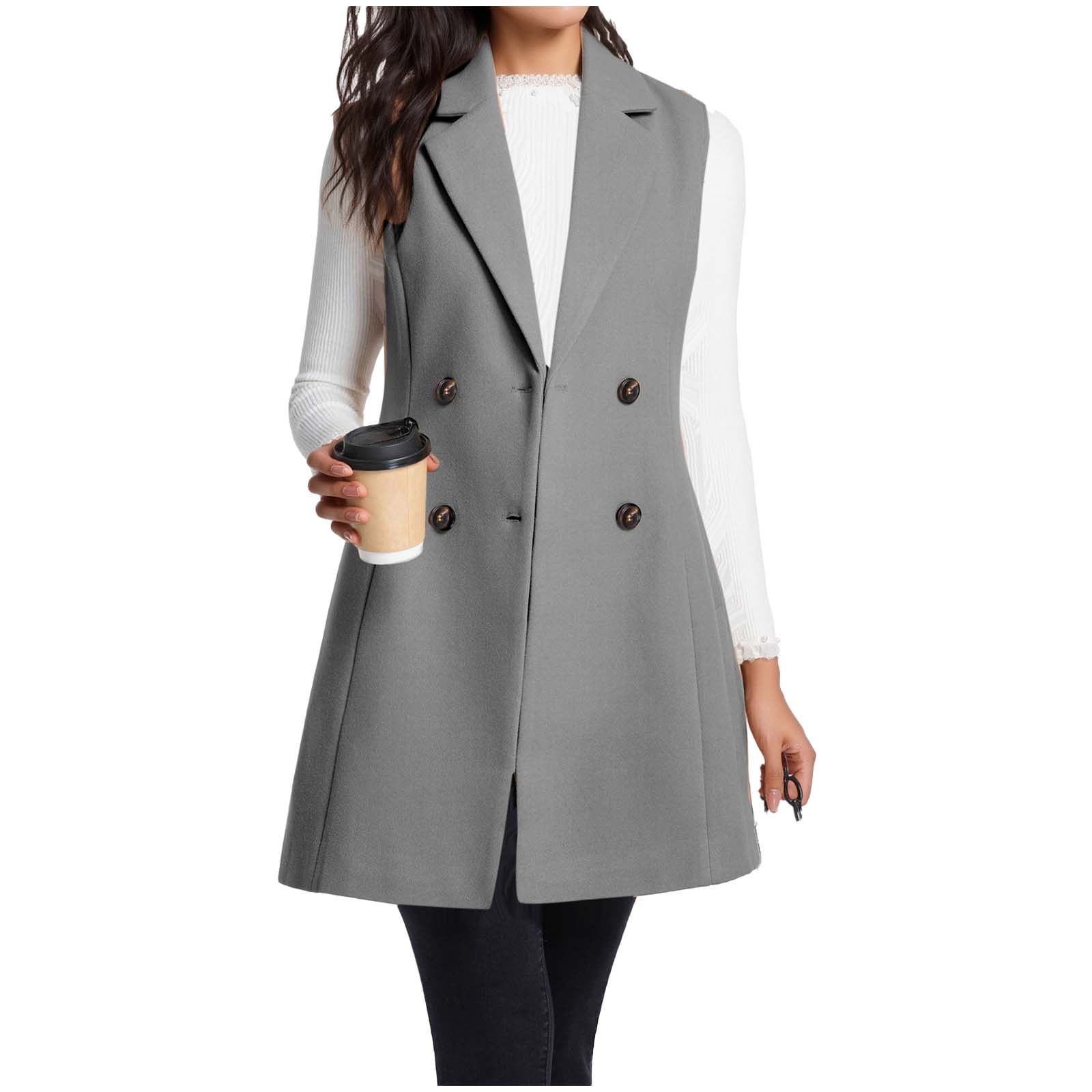 purcolt Womens Long Wool Vest Double Breasted Trench Coats Work Office ...