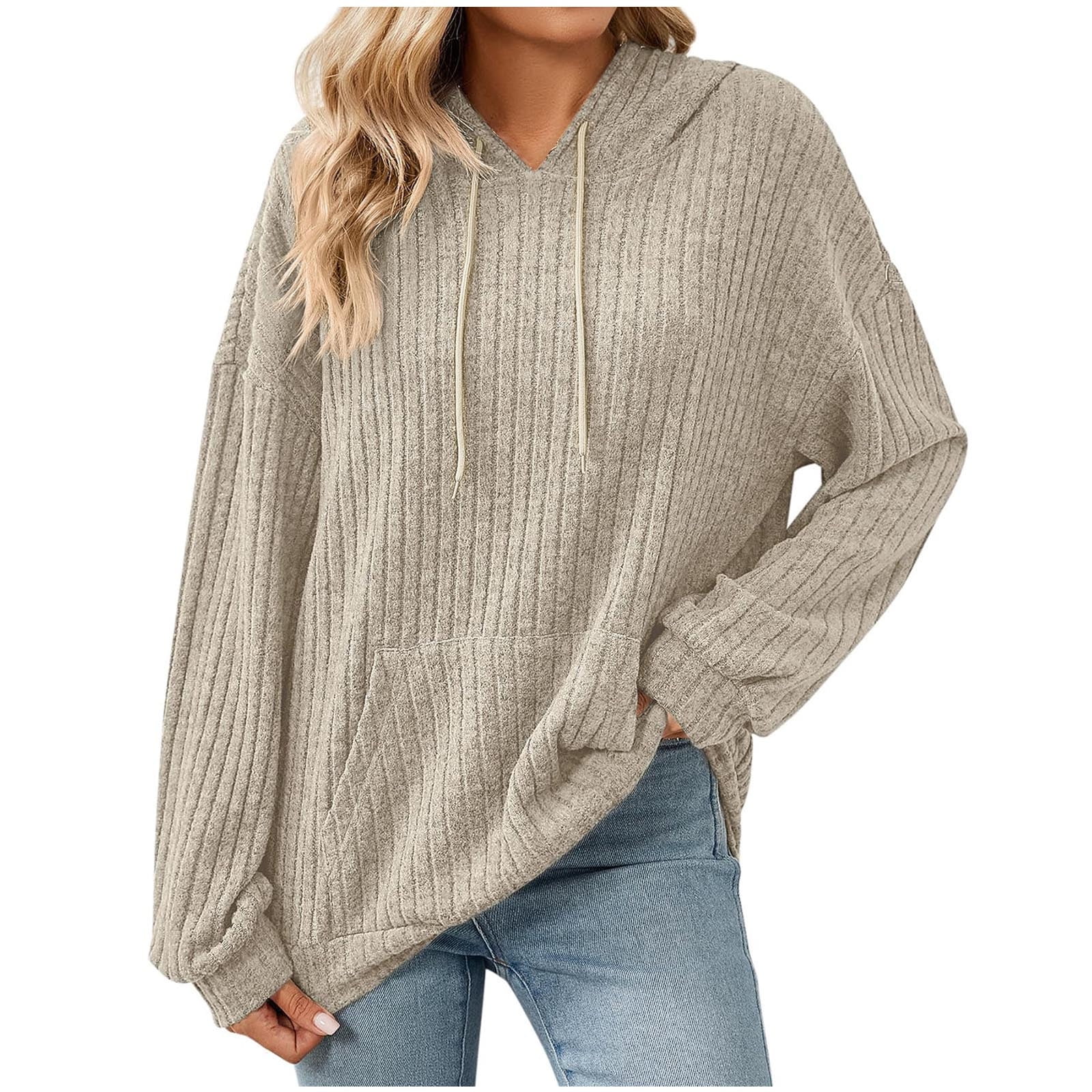 purcolt Womens Ribbed Knit Hooded Sweaters Long Sleeve Lightweight ...