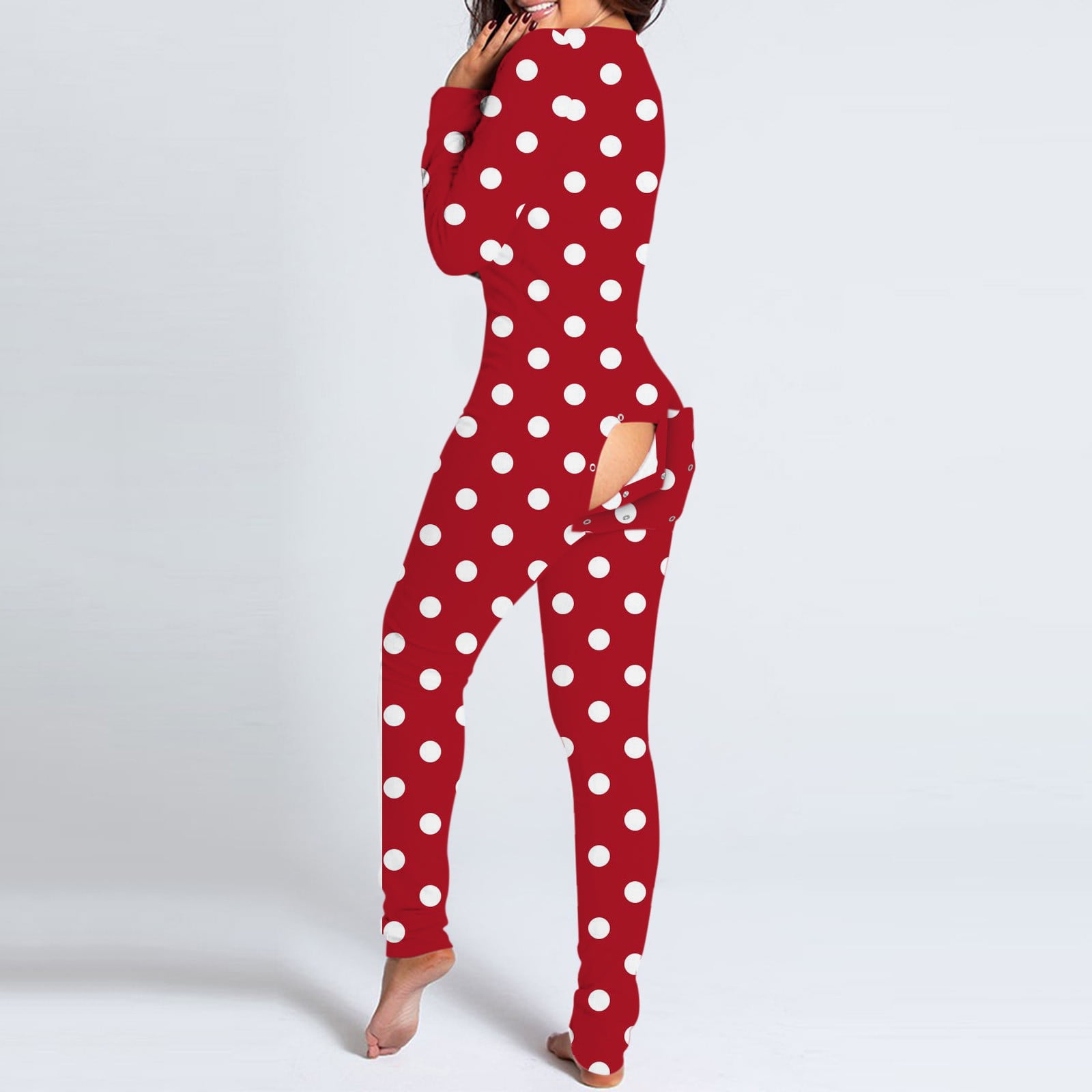 Purcolt Womens Sexy Print Onesies Butt Flap Pajamas Ladies Deep V Neck