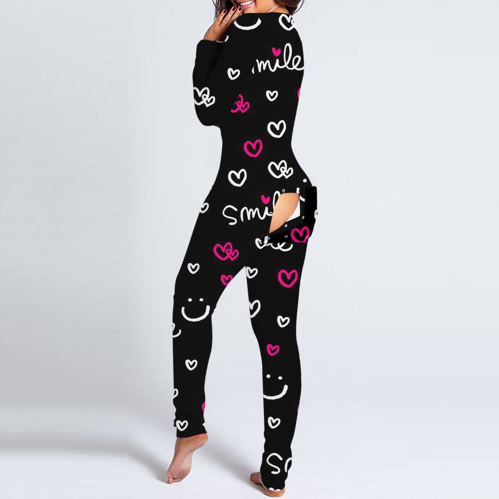 Purcolt Womens Sexy Print Onesies Butt Flap Pajamas Ladies Deep V Neck