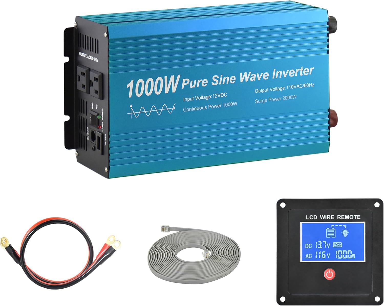 pure sine wave power inverter 1000w dc12v to ac 110v with dual sockets ...