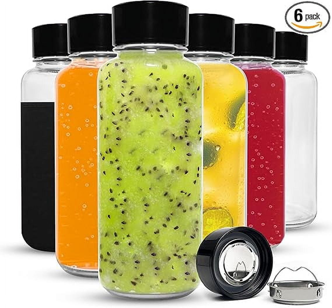 purifyou 32oz Clear Glass Water Bottles for Fridge Set of 6 - Reusable Juicing Bottles with Lids ...