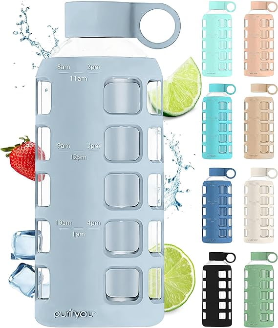 purifyou 40/32/22/12 oz Borosilicate Glass Water Bottles with Volume ...