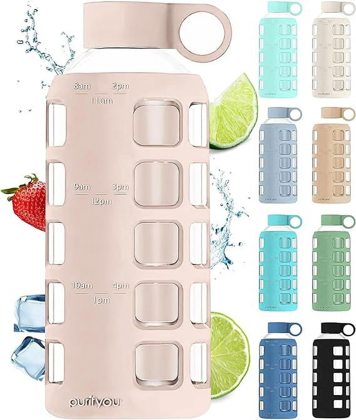 purifyou 40/32 / 22/12 oz Borosilicate Glass Water Bottles with Volume ...
