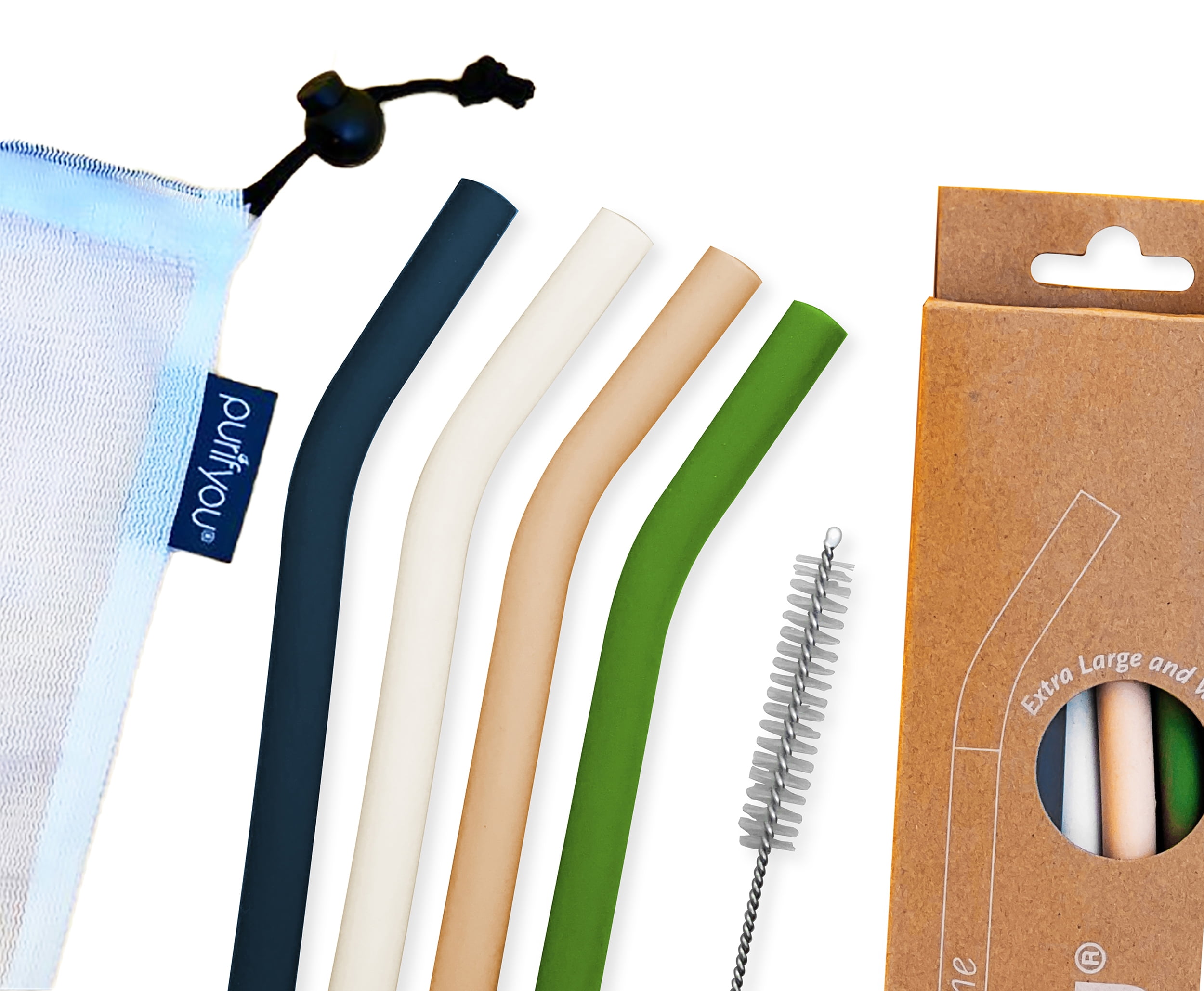 purifyou Platinum Silicone Straws, 14 inch Extra Long & Wide for Boba ...