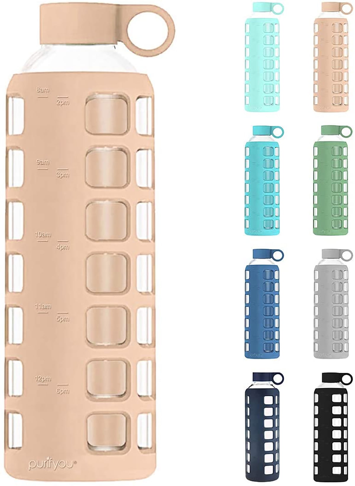 purifyou Premium 32 oz Reusable Glass Water Bottles with Time and ...