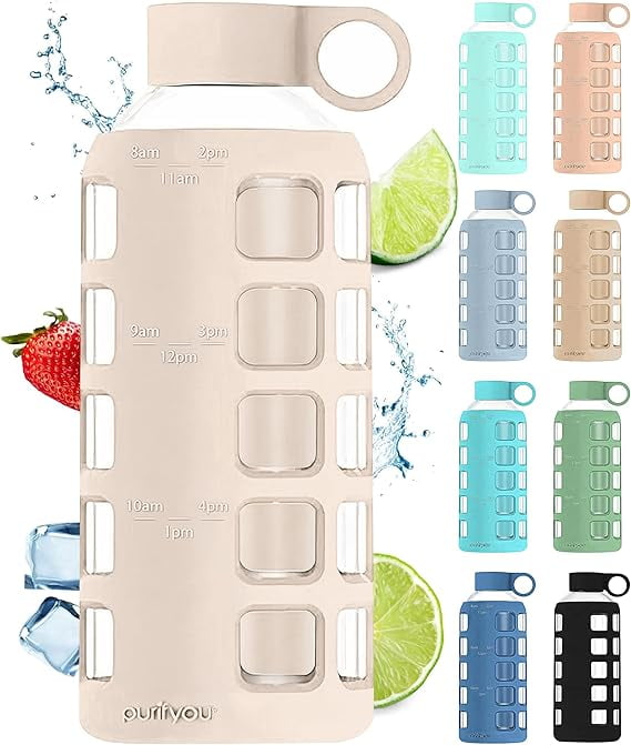 purifyou Premium 40/32 / 22/12 oz Glass Water Bottles with Volume ...