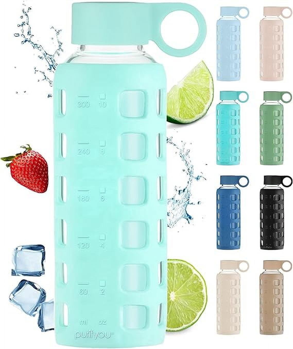 purifyou Premium 40/32 / 22/12 oz Glass Water Bottles with Volume ...