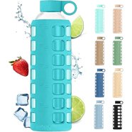 32 oz Glass Water Bottle with Time Marker Reminder + Carrier - Reusable ...