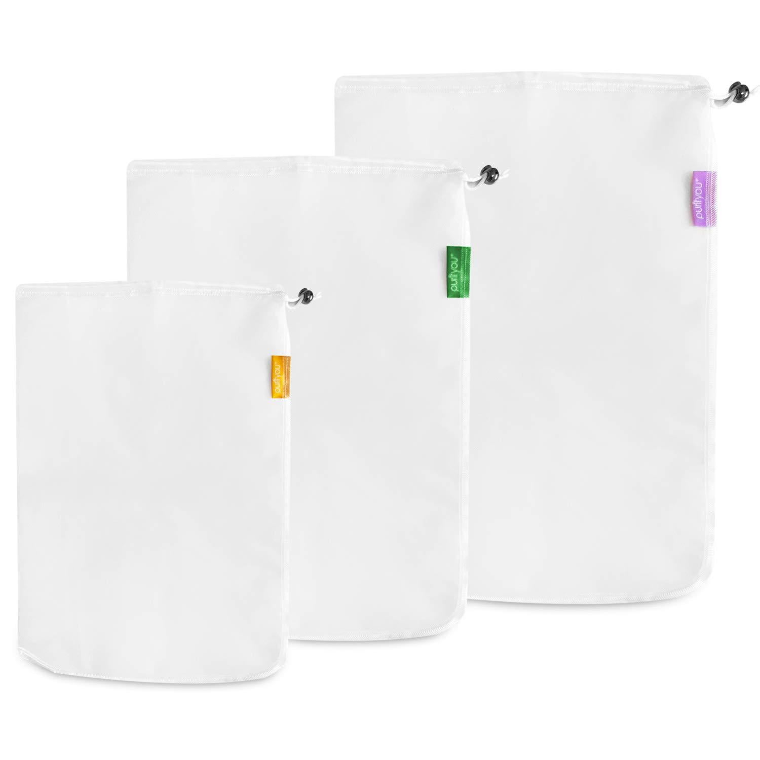 purifyou Premium Reusable Nut Milk and Produce Bags - Set of 3 (80, 160 ...