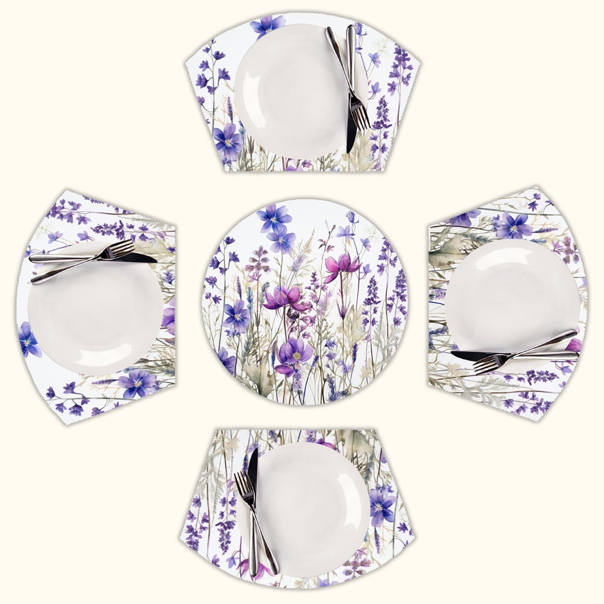 purple flowers Wildflowers Round Table Placemats Set Of 5 Wedge Table ...