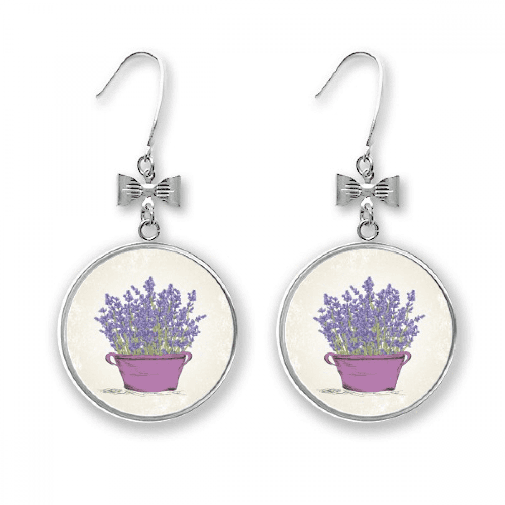purple lavender pot flower bow earrings drop stud pierced hook ...