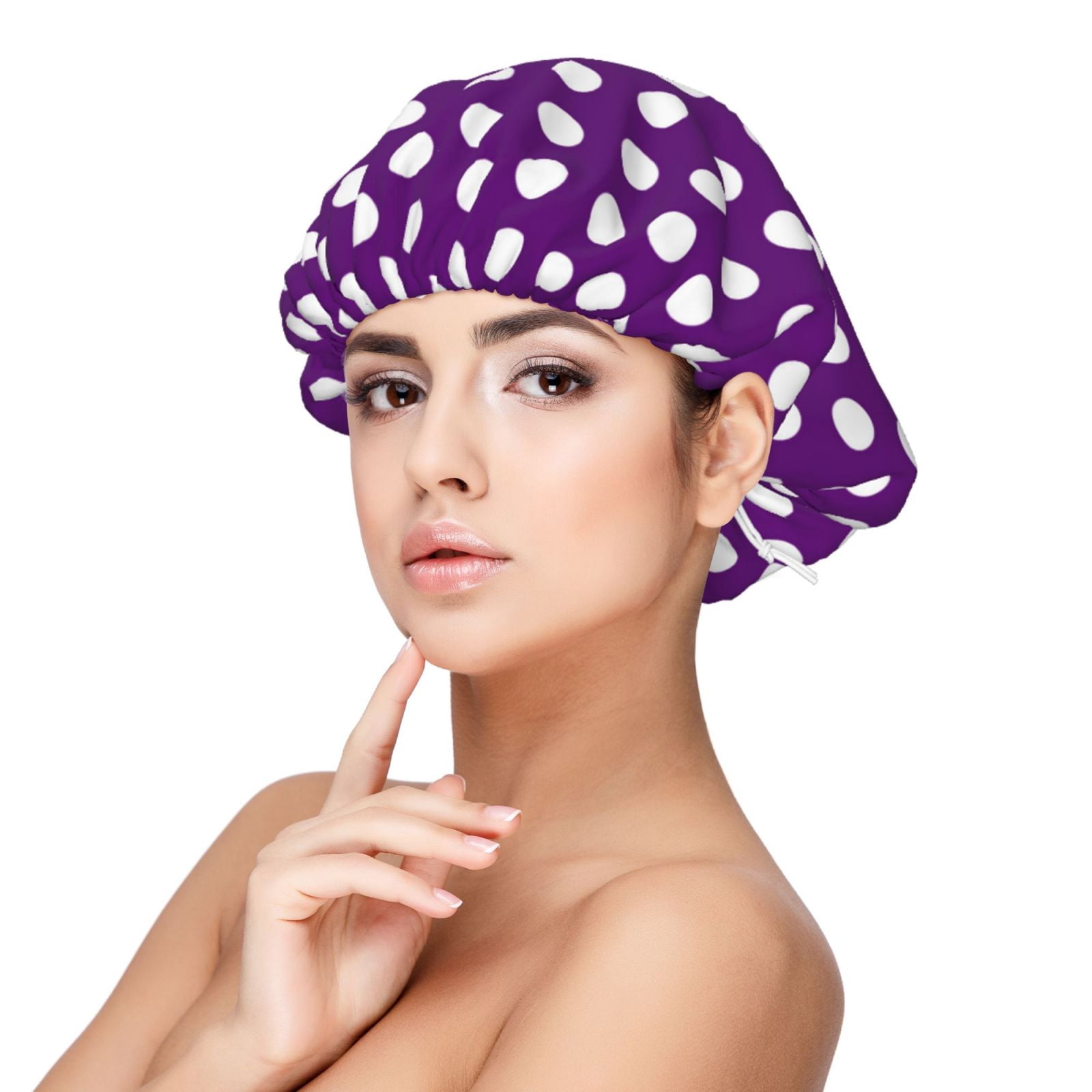 purple polka dot Silk Bonnet for Sleeping Women Men, Adjustable Elastic ...