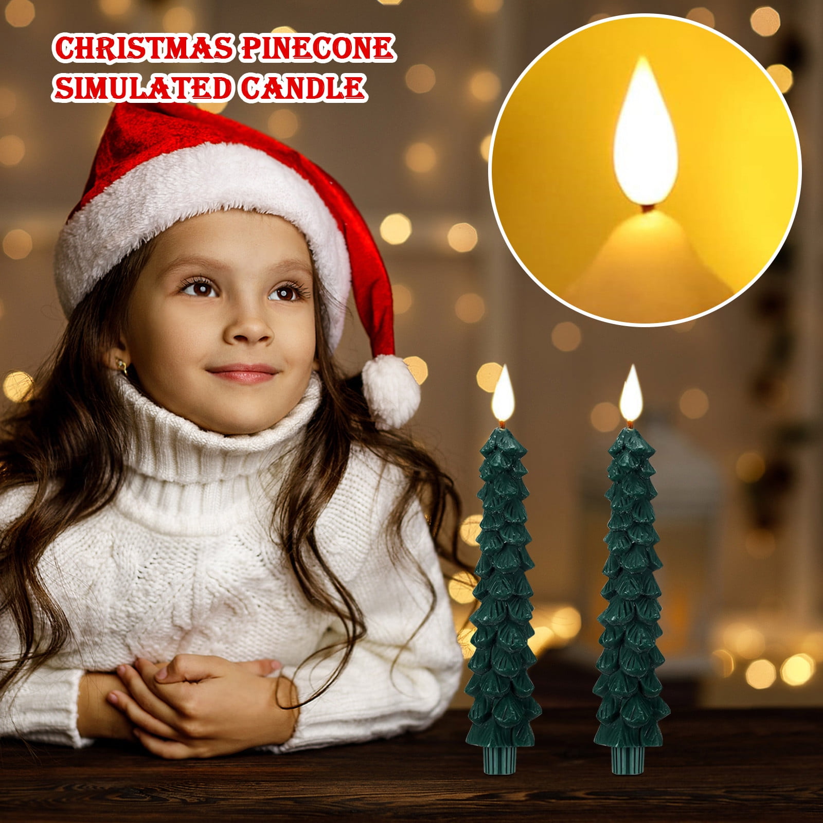 putnchl Flameless Taper Candles Christmas Tree Shaped Candle Lights ...