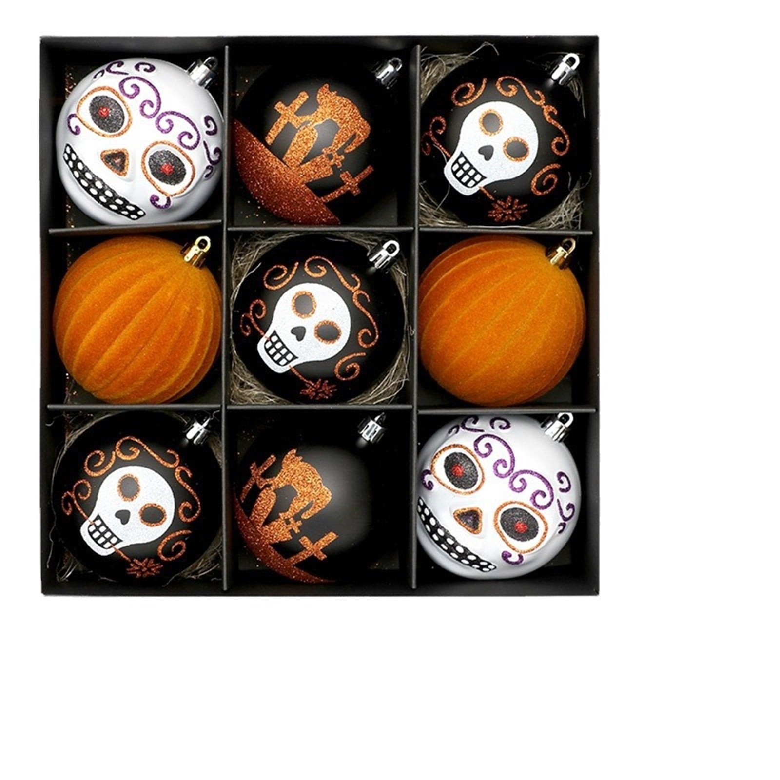 putnchl Halloween Decorations 9 Skull/ Painted Plastic Balls Set Home ...
