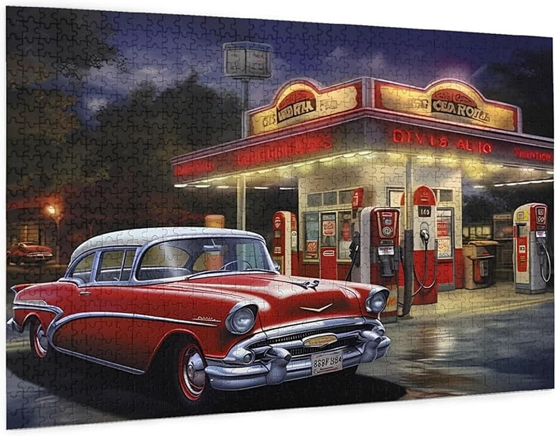Puzzles For Adults 1000 Pieces Old Fashioned Gas Station Car Formation ...