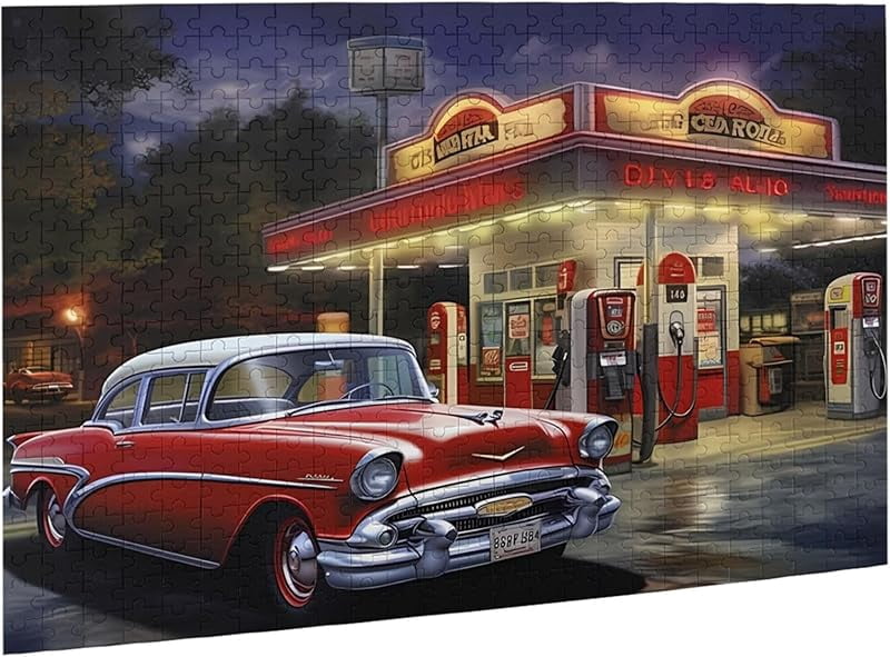 Puzzles For Adults 500 Pieces Old Fashioned Gas Station Car Formation ...