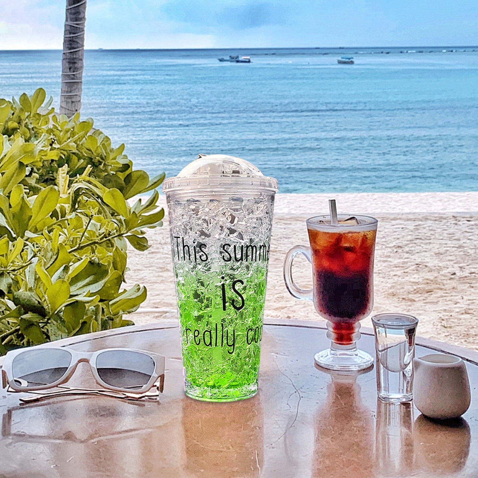 Double-Layer Gel Refrigeration Cup, Sliding Lid Portable Summer Mug ...