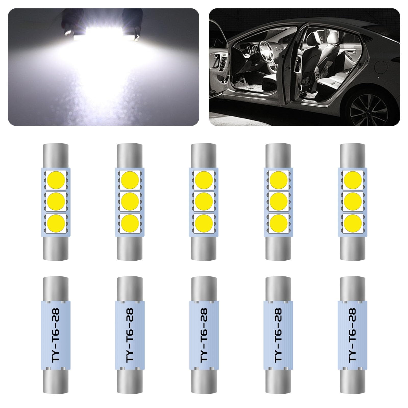 pvotawp 10PCS Car Visor KEF16 Light 28MM Car LED Reading Light Bulb ...