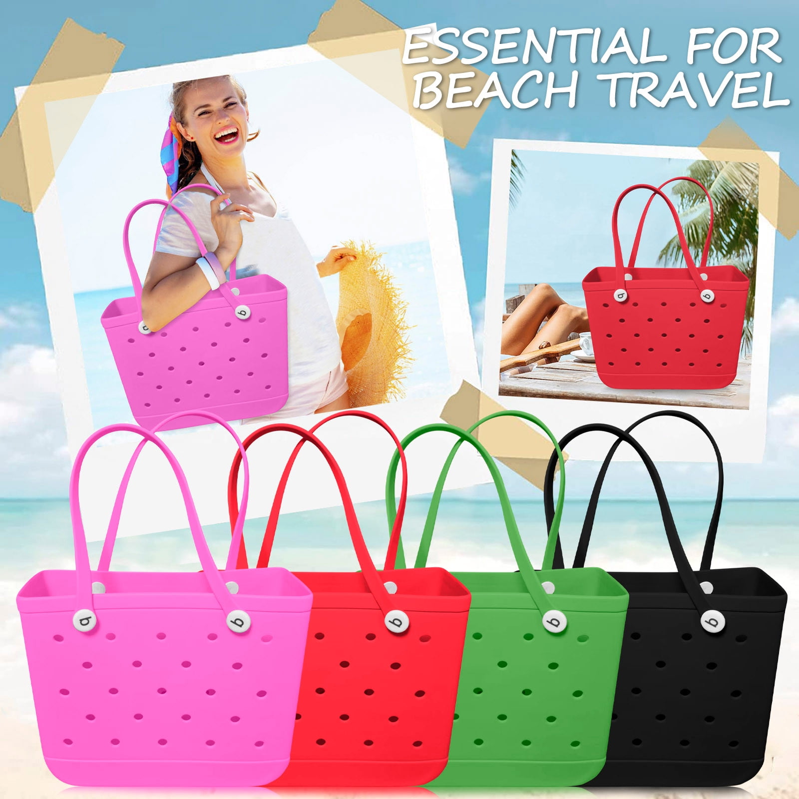 pwidon Large Rubber Waterproof Beach Tote Bag, Beach Storage Basket Open Hole Tote Bag - Walmart.com