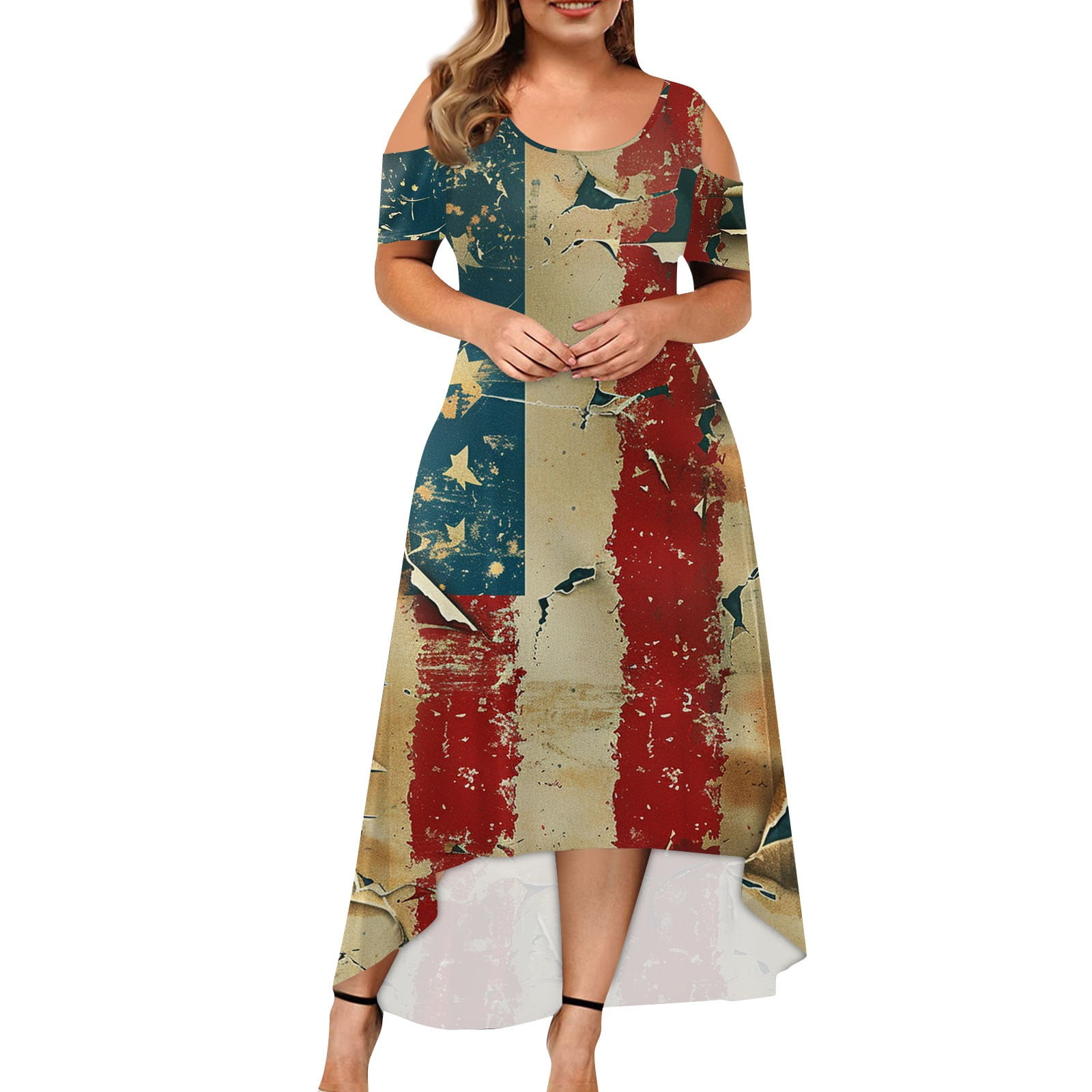 Pwidon Plus Size Summer Maxi Dresses For Women 4x Trendy American Flag