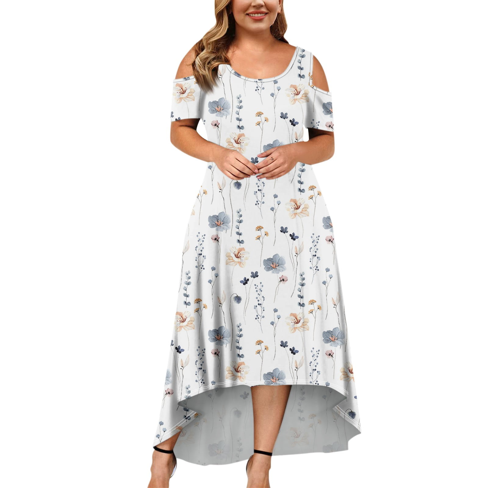 Pwidon Plus Size Summer Sundress For Women 4x 5x Trendy Floral Boho Off