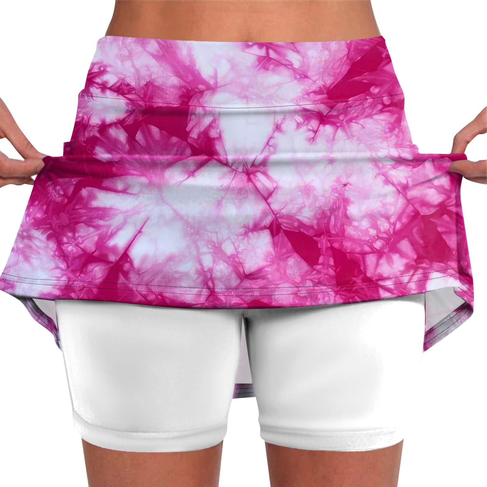 Pwidon Skorts For Woman Plus Size High Waisted Athletic Skirt With Shorts Floral Print Tummy