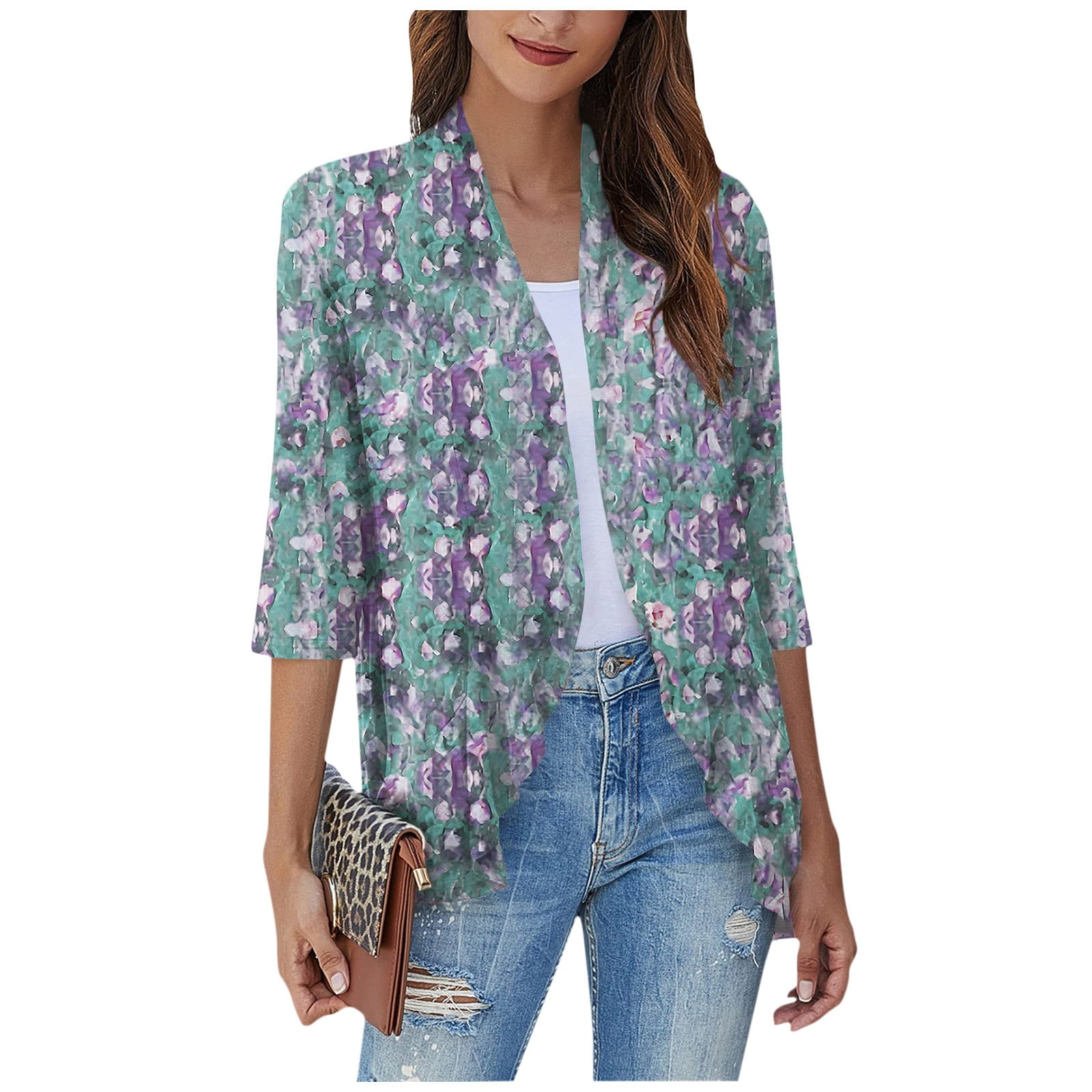 pwidon Summer Cardigans for Women Lightweight 3/4 Sleeve Cardigans Plus ...