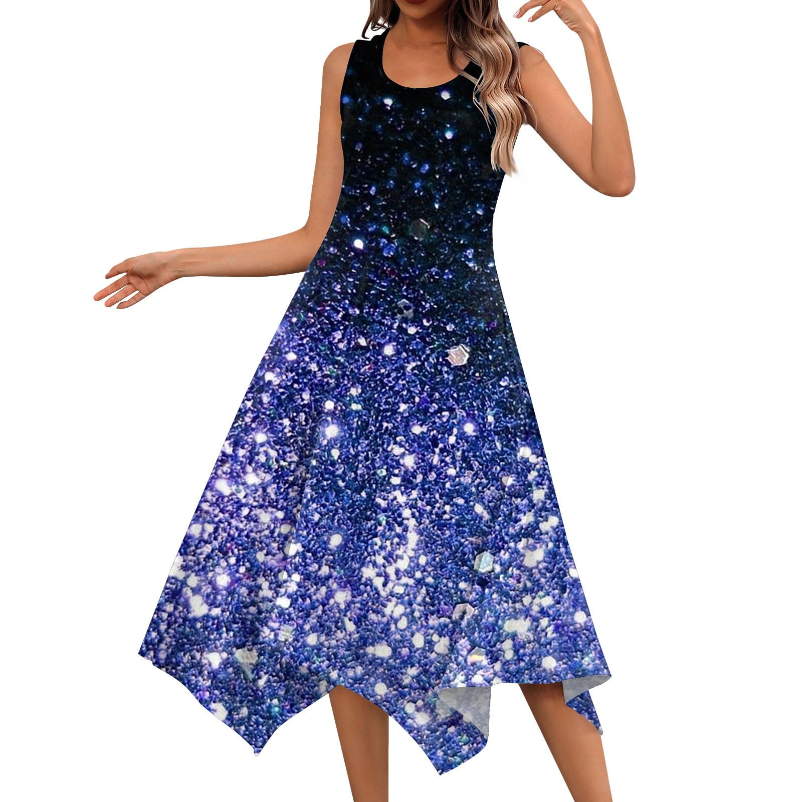 Pwidon Western Dress For Women Sleeveless O Neck Loose Dress Crew Neck
