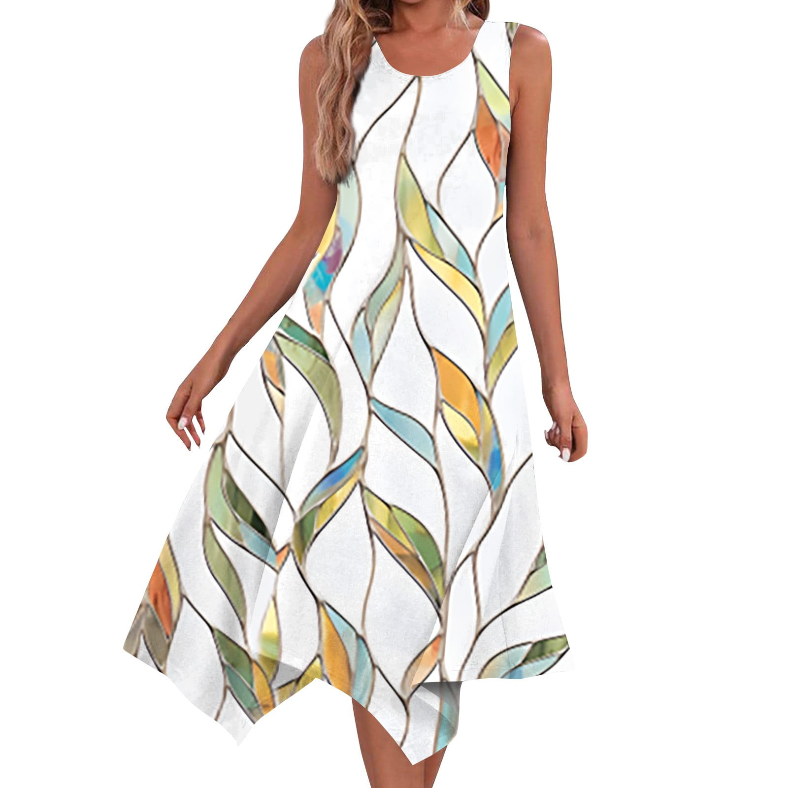 Pwidon Womens Maxi Dress Sleeveless Floral Swing Beach Dress