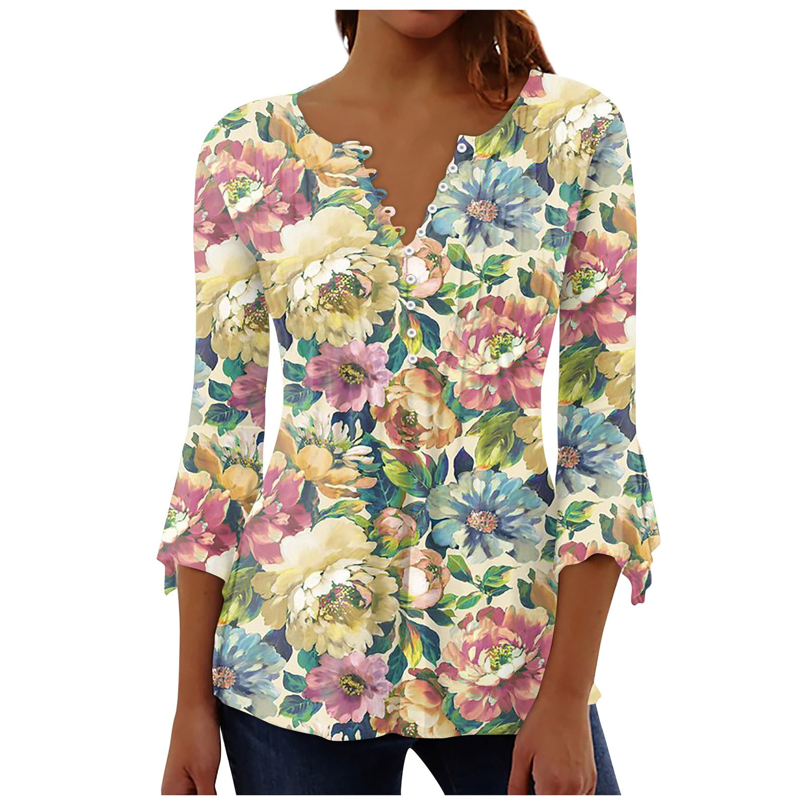 pwidon Womens Tops Hide Belly Tunic Womens Fashion Basic Plain Summer ...