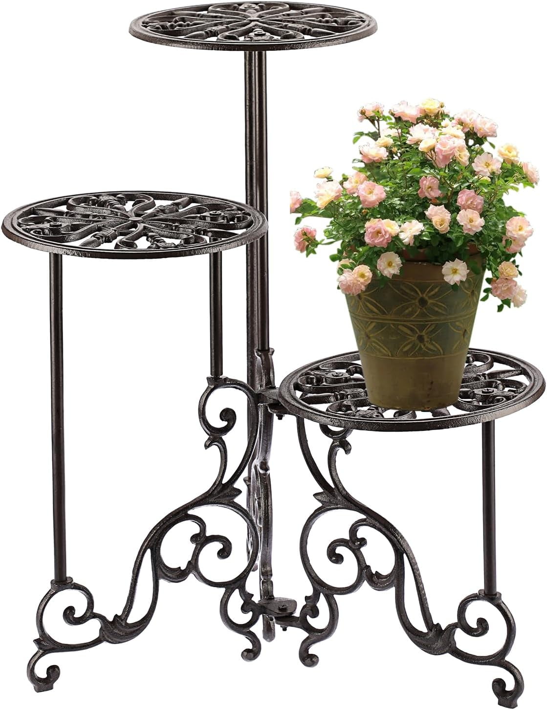 pz 3 Tier Heavy Duty Cast Iron Plant Stand Foldable Wrought Iron Flower ...