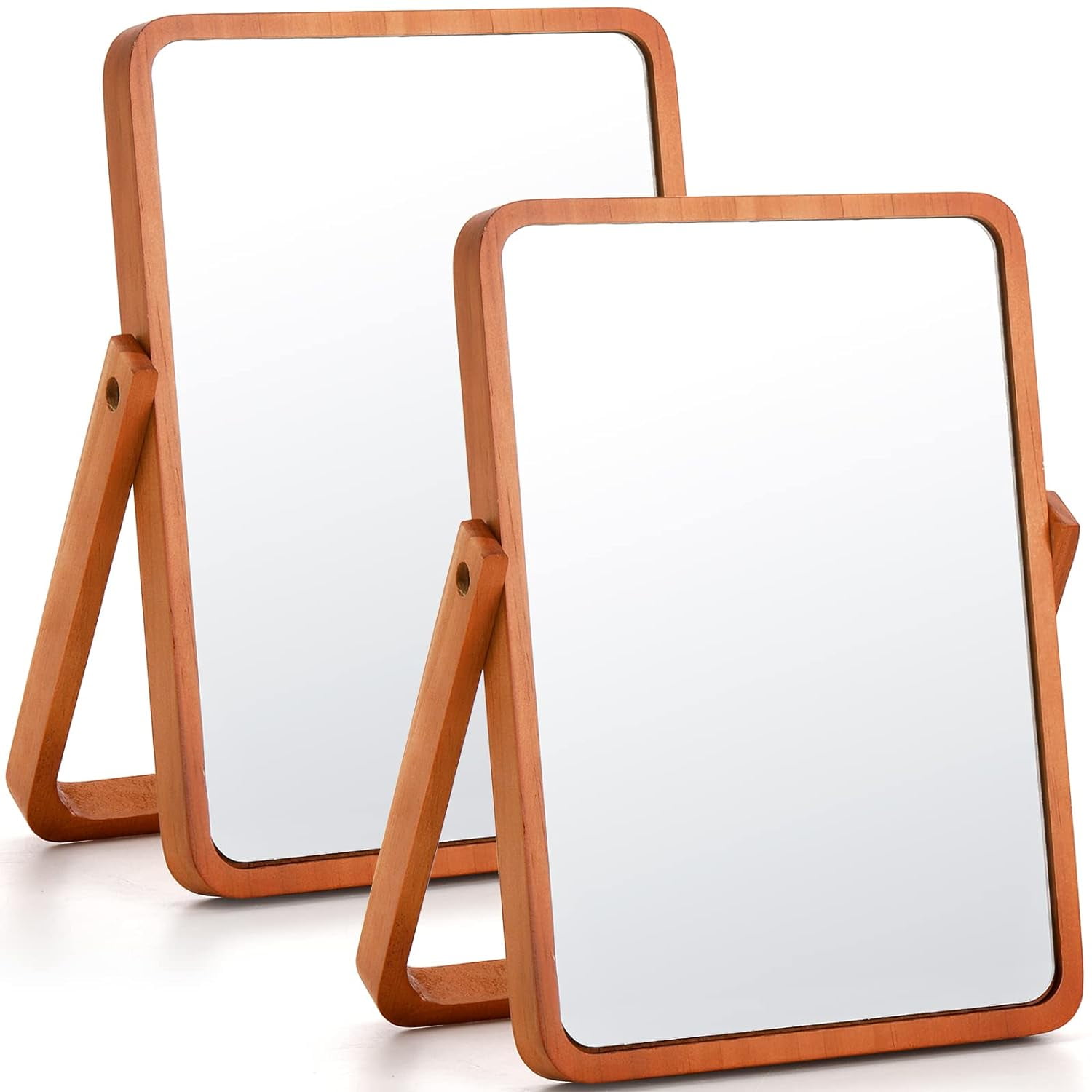 q 2 Pack Mirror with Wood Stand, Rotation Makeup Mirror, 10" Standing ...