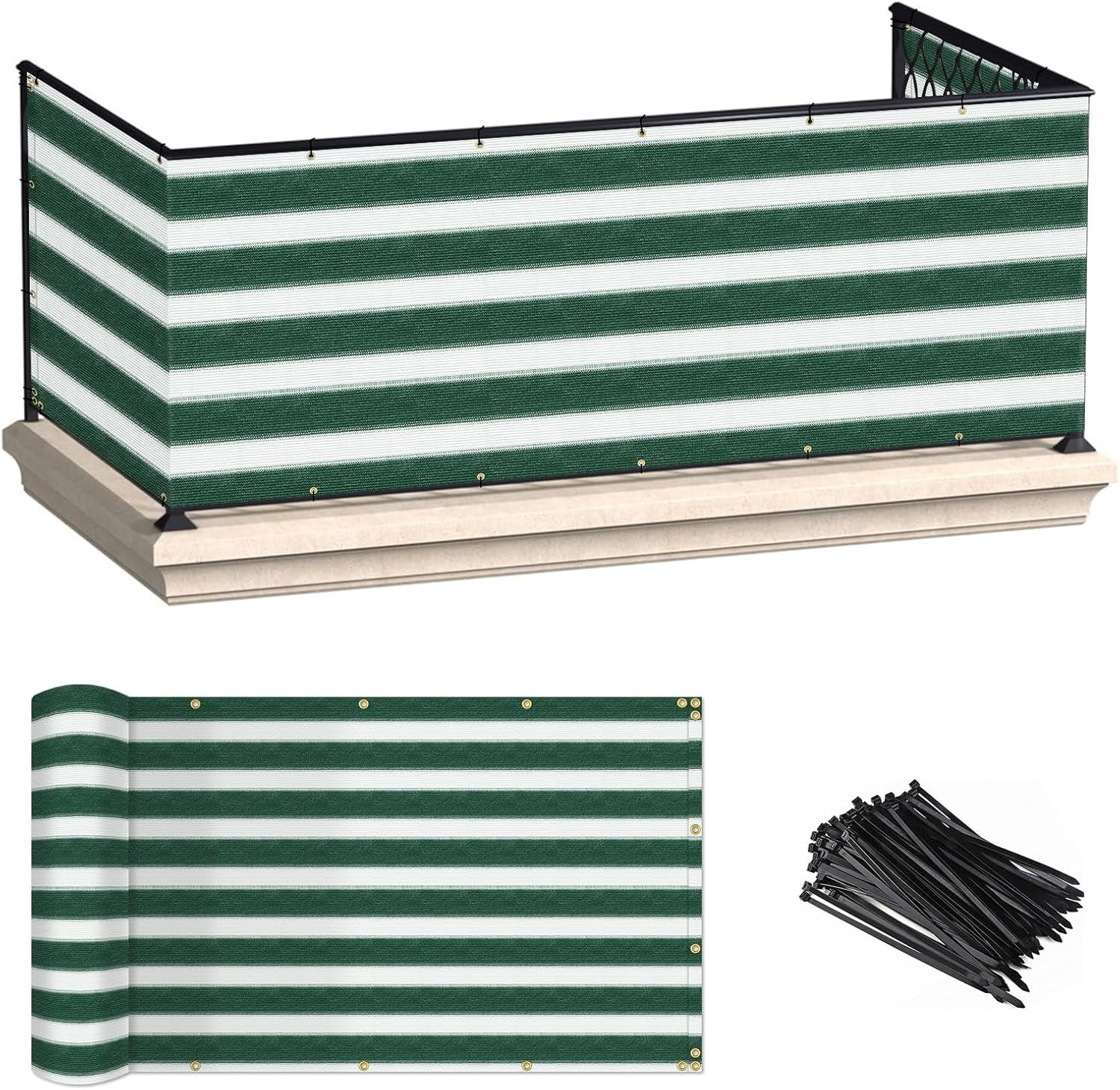 q 3'x28' Balcony Privacy Fence Screen with Zip Ties, Outdoor UV ...