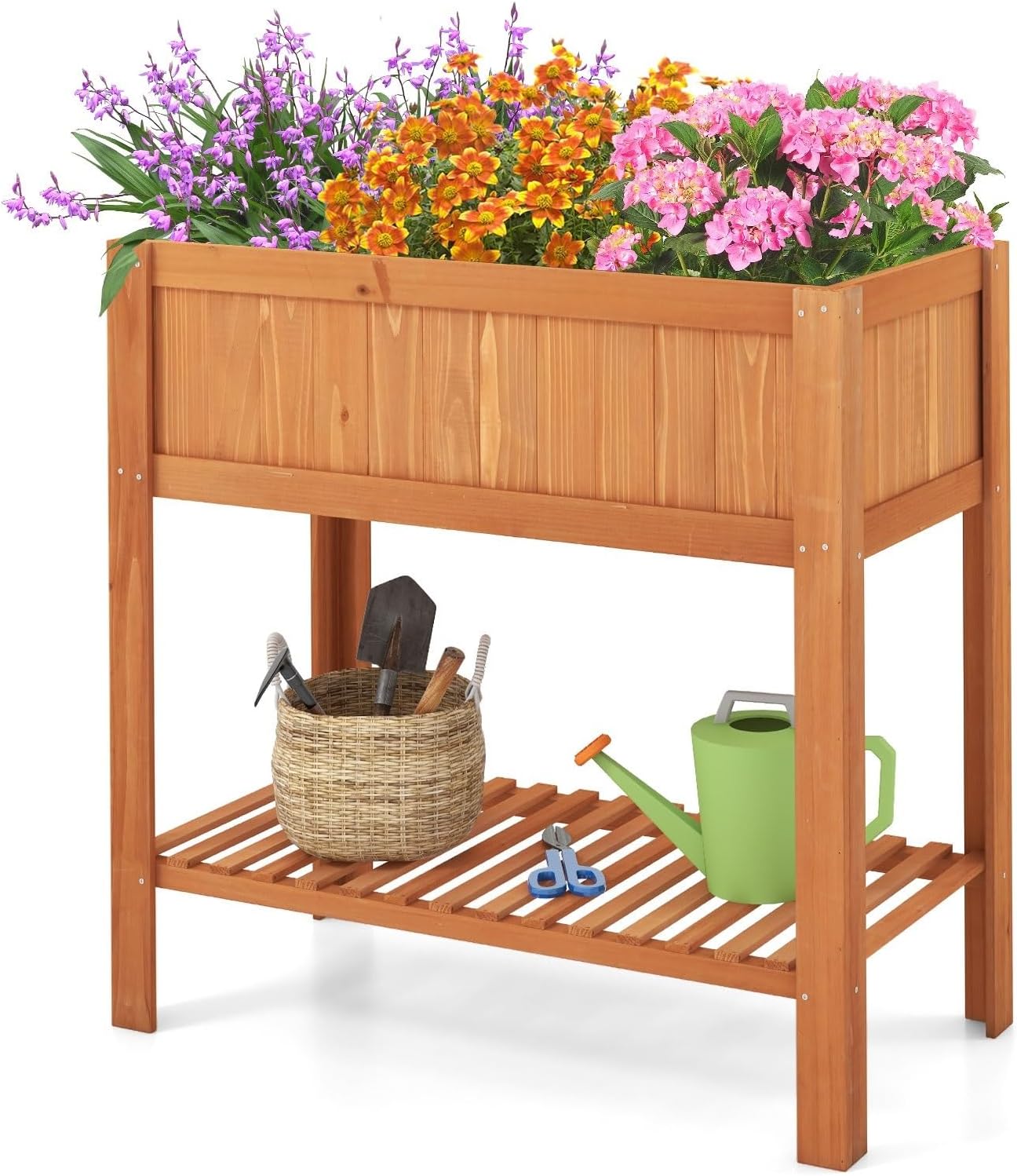 q Wood Raised Garden Bed, 39x20x39in Rectangle Garden Box with Study ...