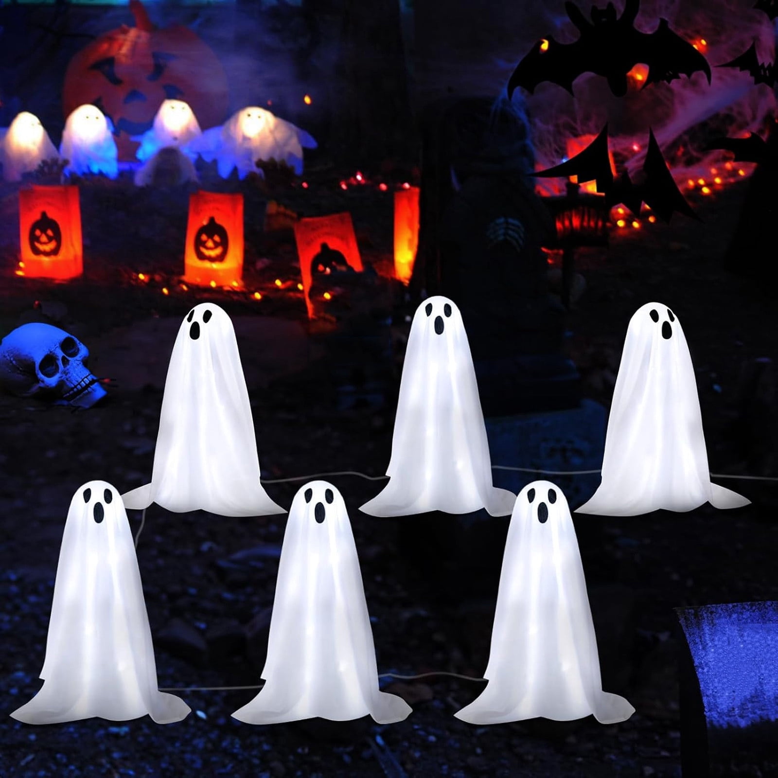 qILAKOG A complete Set of 6 Solar-Powered Halloween White Ghost Ground ...