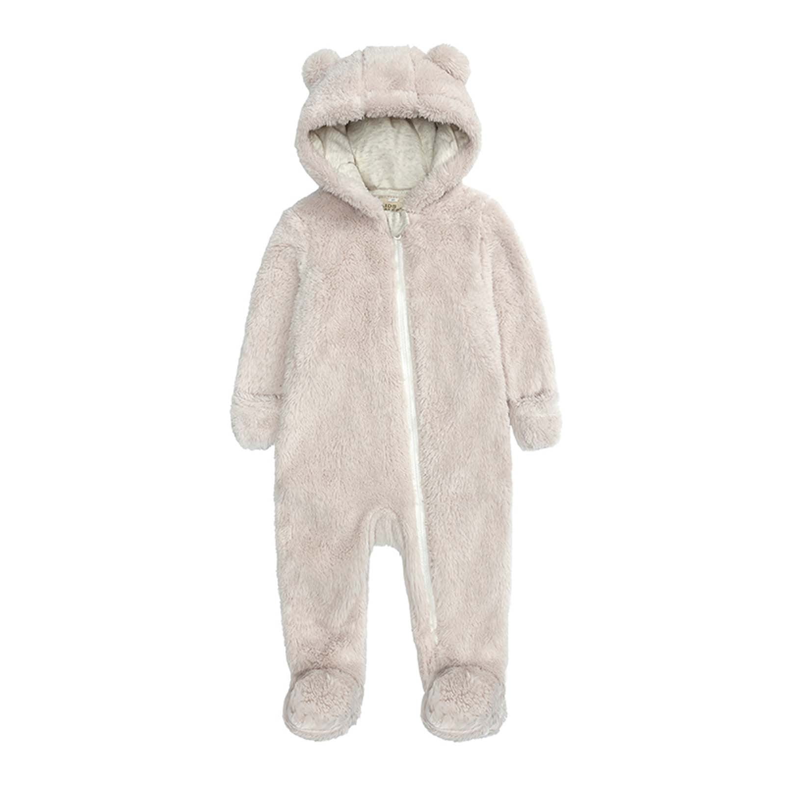 qILAKOG Baby Fluffy Jumpsuit Hooded Fleece Rompers Long Sleeve Zipper ...