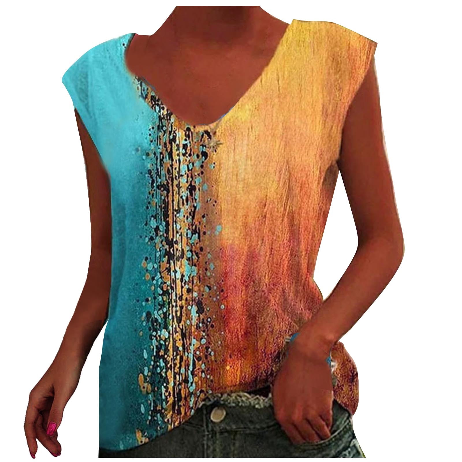 qILAKOG Women Tank Tops Summer Sleeveless Tie Dye Basic Cami Top Shirt ...