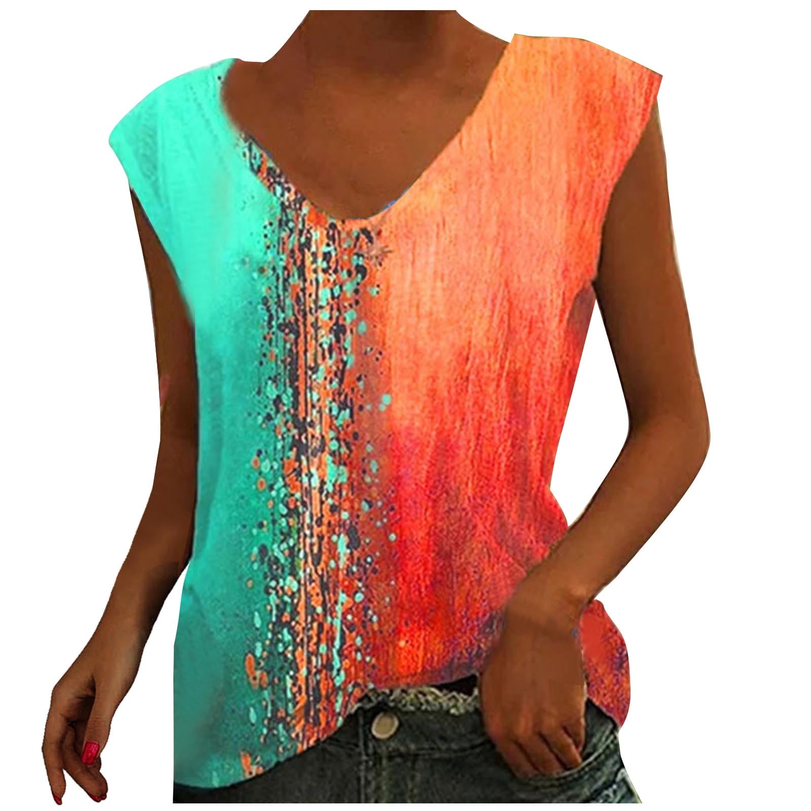 qILAKOG Women Tank Tops Summer Sleeveless Tie Dye Basic Cami Top Shirt ...