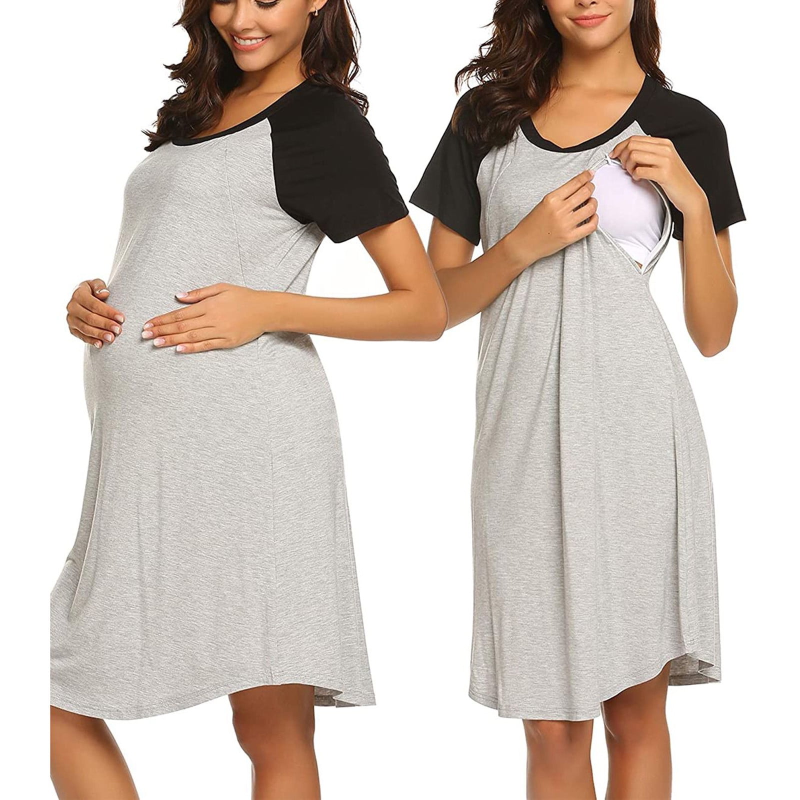 qILAKOG Women's Nursing Nightgown Maternity Dress Breastfeeding Gown ...