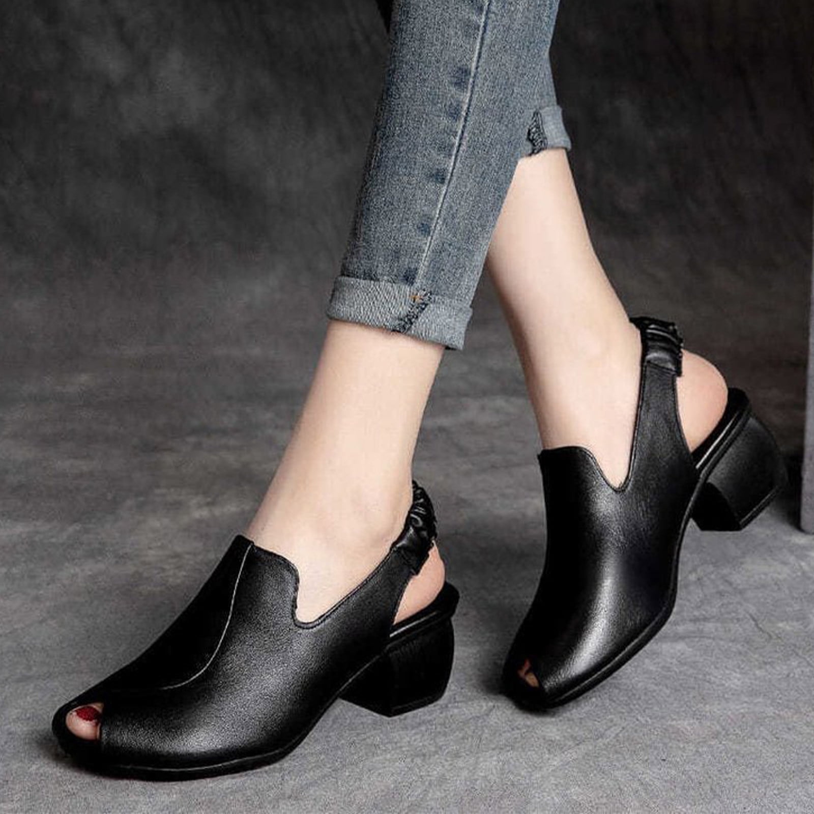 qILAKOG Women's Peep Toe Chunky Stacked Heel Ankle Sandal New Summer ...