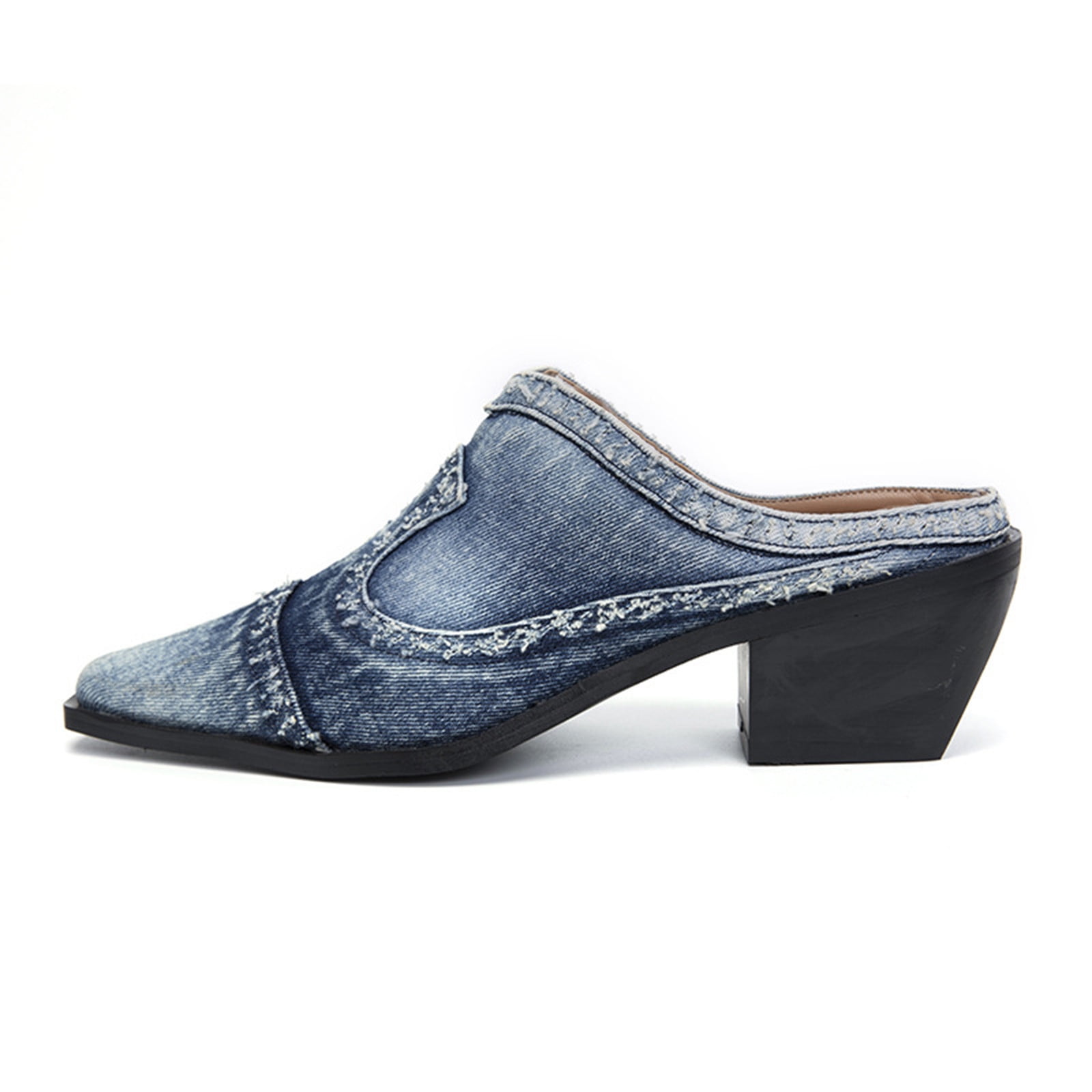 qILAKOG Women's Pointy Toe Denim Mule, Blue, Size 7.5 - Walmart.com