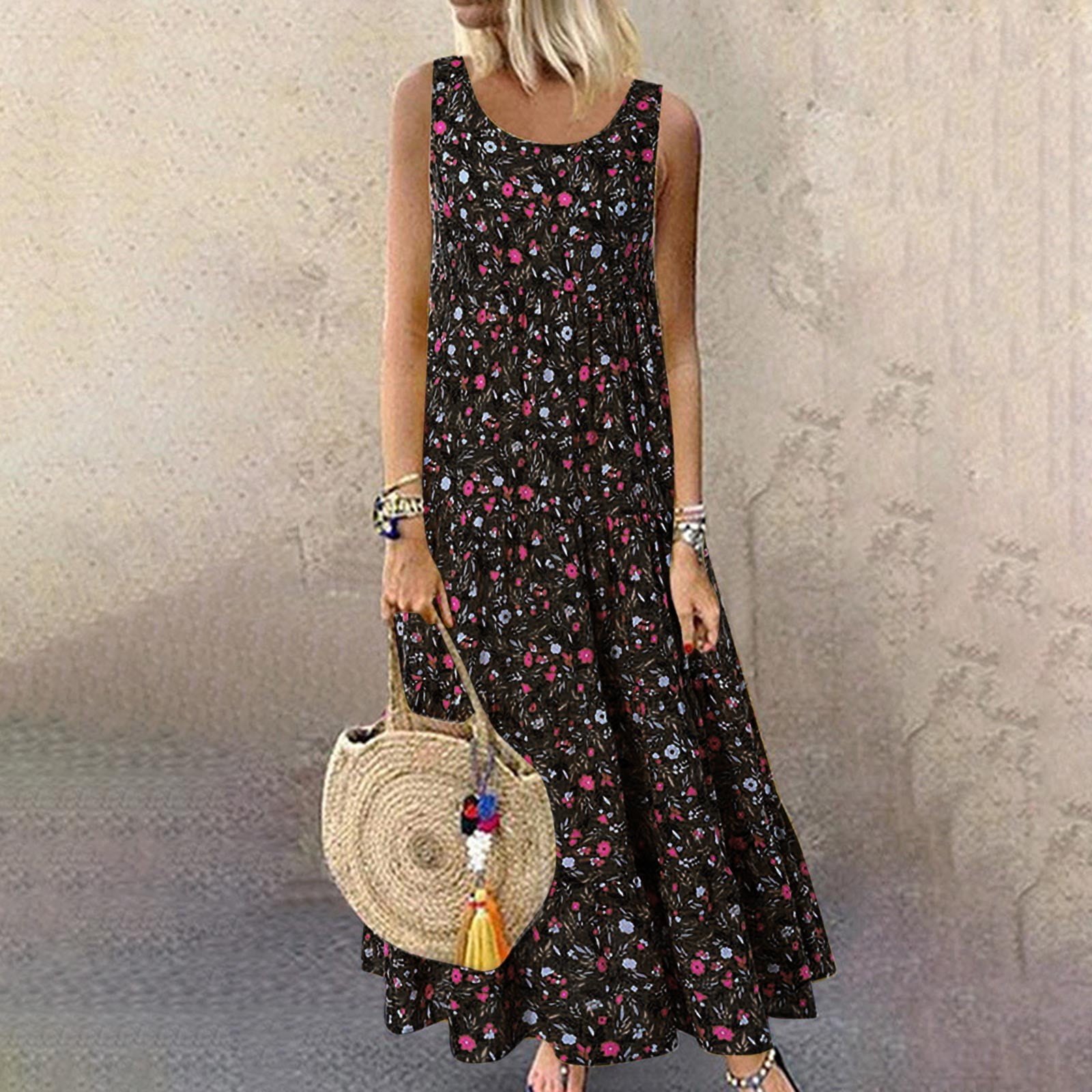 qILAKOG Women's Summer Dresses Plus Size Casual Sleeveless Crewneck ...