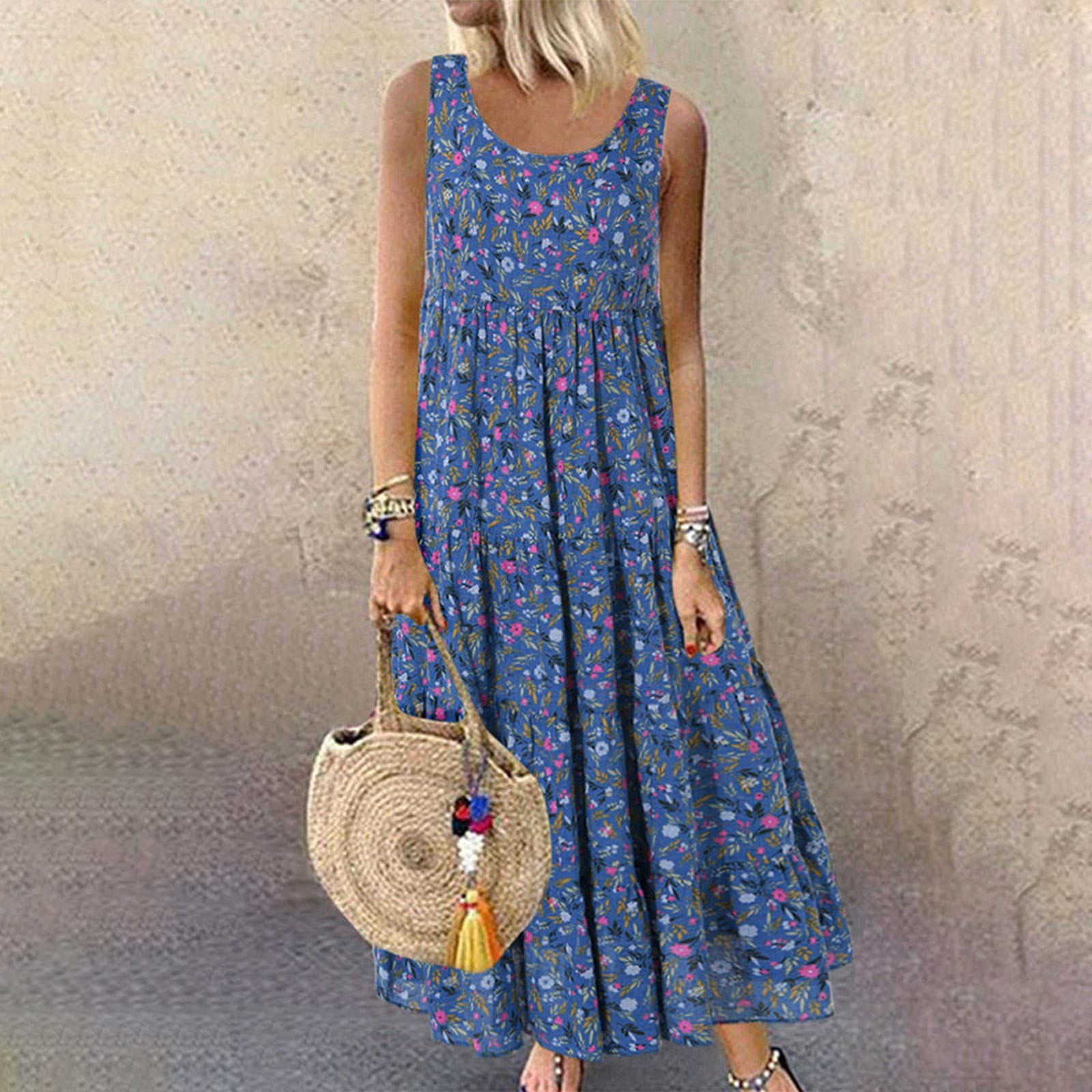 qILAKOG Women's Summer Dresses Plus Size Casual Sleeveless Crewneck ...