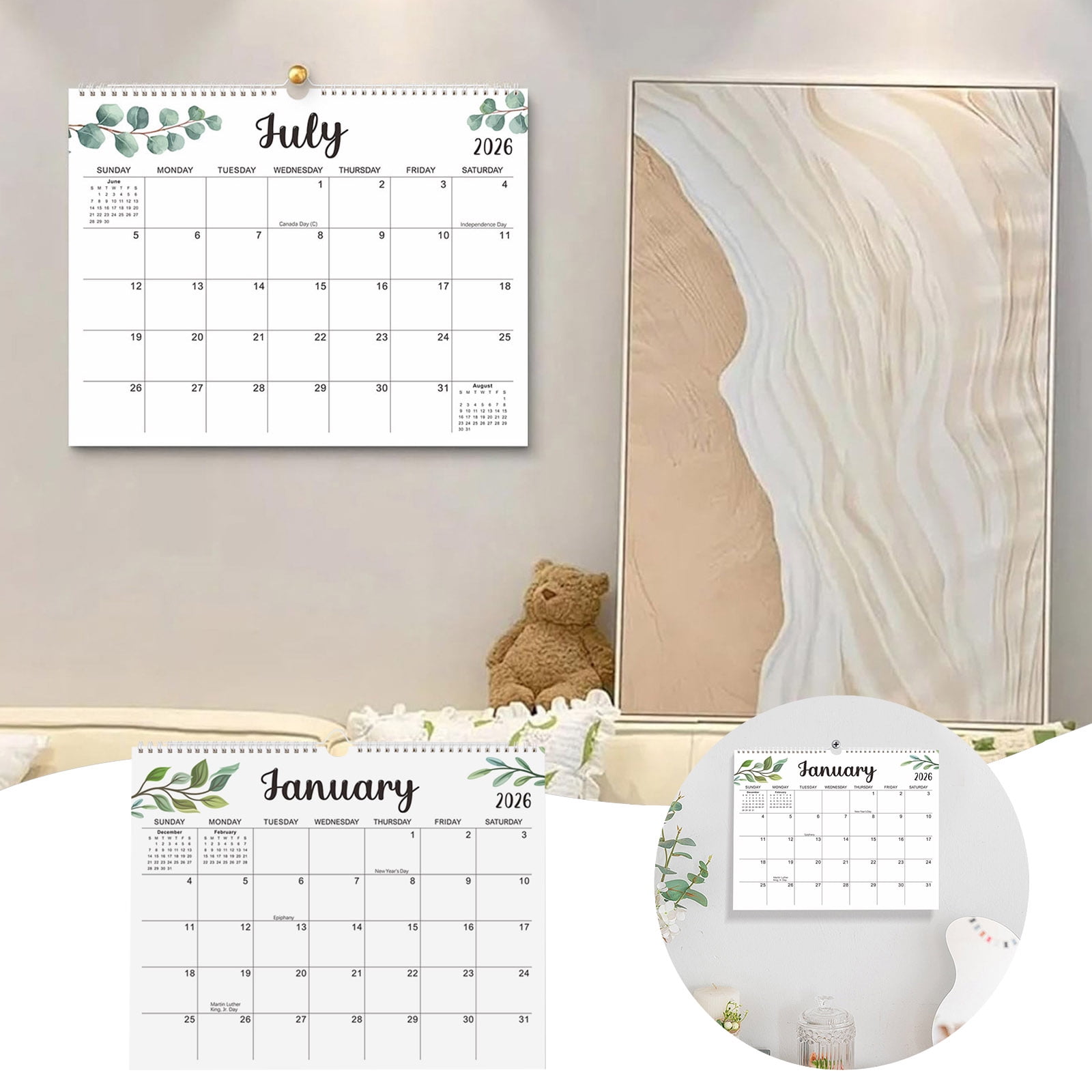 qadh 1/2/3/4/5/6/7 Pcs Wall Calendar 2025-2026, 18-Months Hanging Desk ...